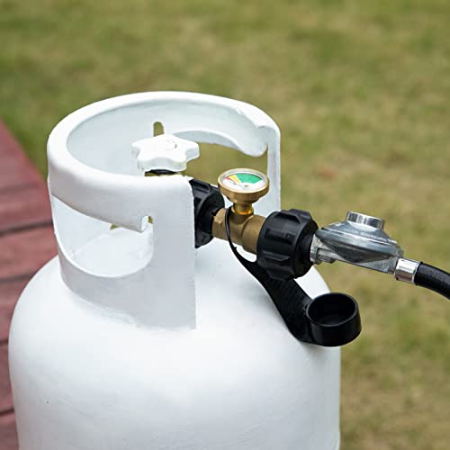 GASPRO 5 Feet Propane Adapter Hose 1lb to 20lb, Comes with A Propane Tank Gauge Level Indicator, Fit for Propane Stove, Gas Grill, Griddle, Heater and More