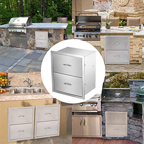 Outdoor Barbecue Drawers, Stainless Steel Kitchen Drawers with Handles, 2-Layer Design, Built-in Storage cabinets for Restaurant or Home use,BBQ Island,Terrace Barbecue Station (18W x 20.6H x 12.7D)