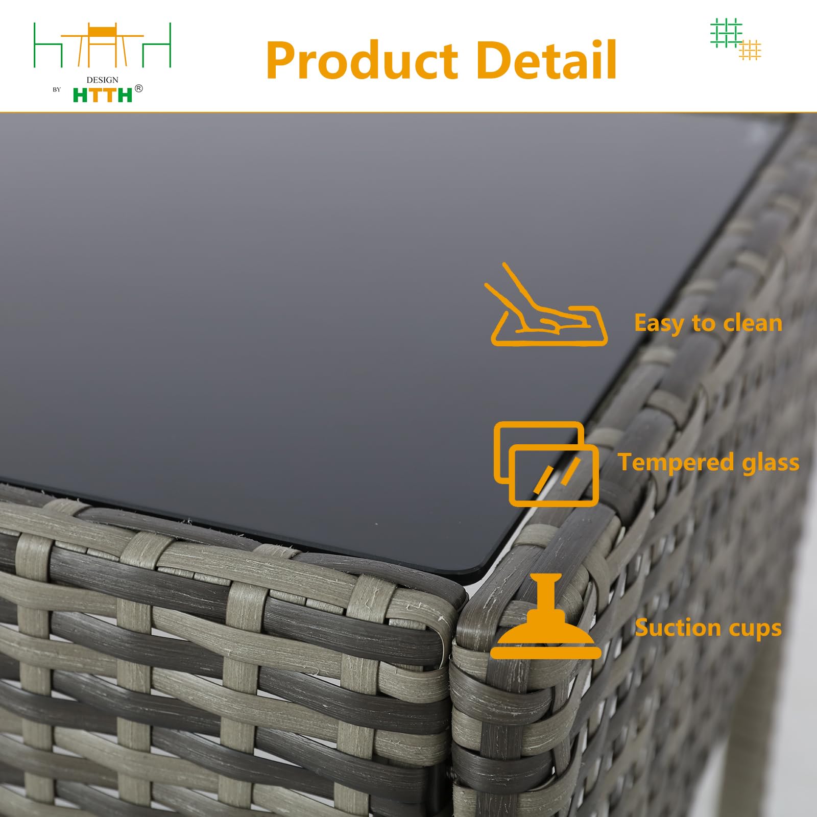 HTTH 4-Piece Outdoor Patio Furniture Sets Wicker Sofa with Cushions and Coffee Table Garden Lawn Pool Backyard Outdoor Sofa Sets (Grey-Grey)