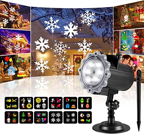 EcoGuru Christmas Projector Lights Outdoor, LED Christmas Light Projector Upgraded IP65 Waterproof 12 HD Effects Holiday Projection Lights Outdoor for Xmas Birthday Party Holiday, Spike/Ground