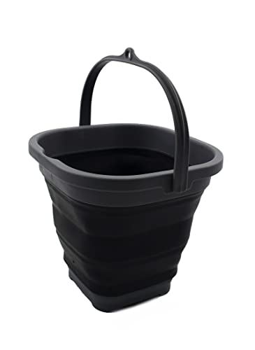 SAMMART 2.6L (0.68 Gallon) Super Mini Sqare Collapsible Plastic Bucket - Foldable Square Tub - Portable Fishing Water Pail - Space Saving Outdoor Waterpot (Grey/Black)