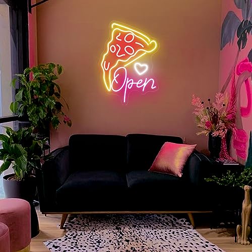 Open Pizza Neon Sign, Food Large LED Neon Lights for Food Track Shop Home Bar Restaurant Wall Decoration, Business Sign, 14.4x20 IN