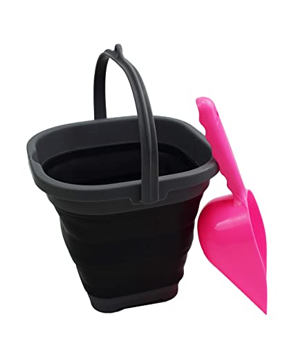 SAMMART 2.6L (0.68 Gallon) Super Mini Sqare Collapsible Plastic Bucket - Foldable Square Tub - Portable Fishing Water Pail - Space Saving Outdoor Waterpot (Grey/Black)