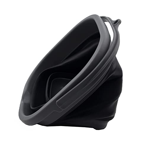 SAMMART 2.6L (0.68 Gallon) Super Mini Sqare Collapsible Plastic Bucket - Foldable Square Tub - Portable Fishing Water Pail - Space Saving Outdoor Waterpot (Grey/Black)