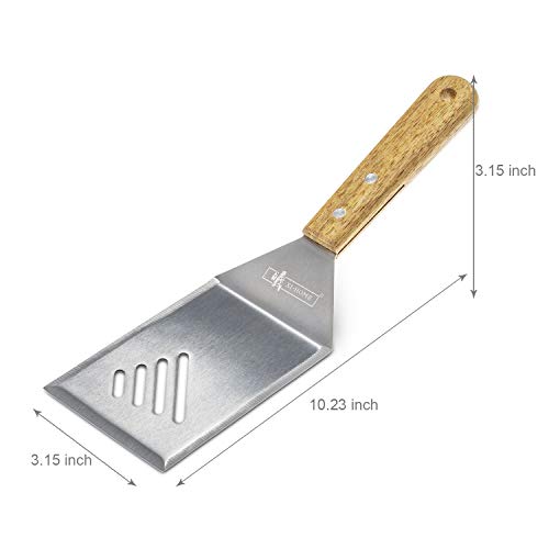 Barbecue Turners with Acacia Wood Handle, Professional Stainless Steel 4-Piece BBQ Grilling Cooking Spatula Set