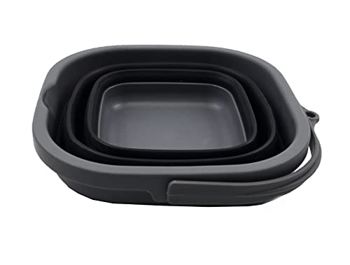 SAMMART 2.6L (0.68 Gallon) Super Mini Sqare Collapsible Plastic Bucket - Foldable Square Tub - Portable Fishing Water Pail - Space Saving Outdoor Waterpot (Grey/Black)