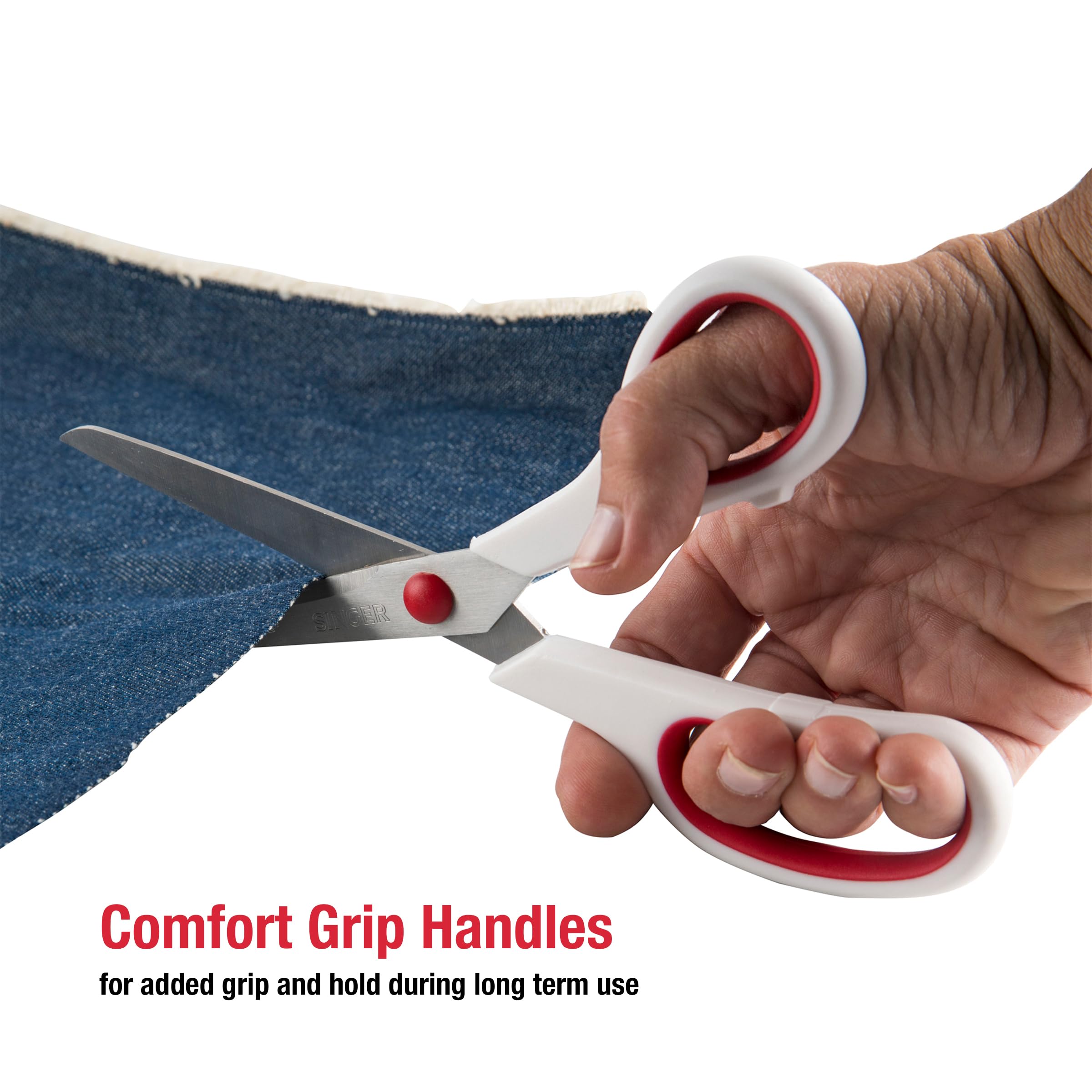 SINGER Fabric Scissors with Comfort Grip, 1-pack, Red & White
