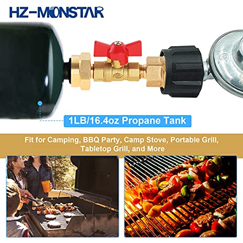 20lb to 1lb Propane Tank Adapter with Valve for 1lb / 16.4oz Disposable Throwaway Cylinder, Convert CGA600 to QCC1 Male Thread / POL Female Thread, Hook Up Small Propane Tanks When 20lb Ran Out