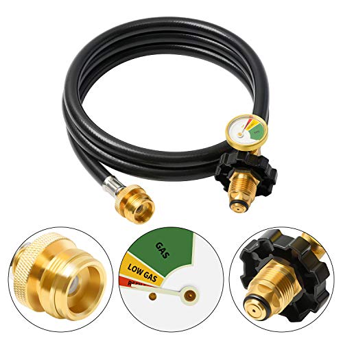 Generep 5FT Propane Hose Adapter 1lb to 20lb with Gauge, Converts Coleman Roadtrip Portable Grill, Buddy Heater, Tabletop Grill to LP Cylinder POL Connection