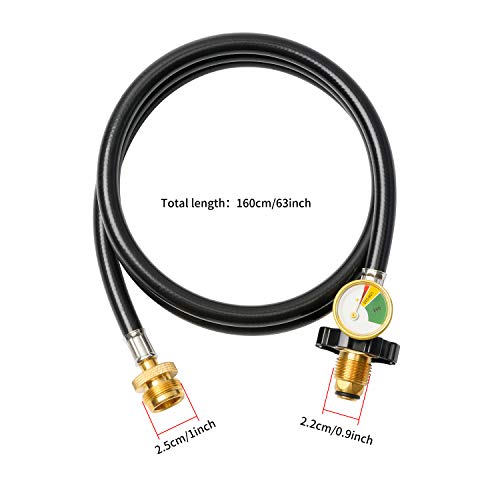 Generep 5FT Propane Hose Adapter 1lb to 20lb with Gauge, Converts Coleman Roadtrip Portable Grill, Buddy Heater, Tabletop Grill to LP Cylinder POL Connection