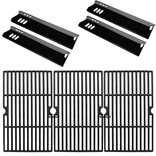 Hisencn Grill Grates and Grill Heat Plates for Dyna Glo Grill Replacement Parts DGF510SBP, DGF510SSP, DGF510SSP-D, Porcelain Steel Grill Heat Shields, Cast Iron Cooking Grid For Backyard Grill BY12-08