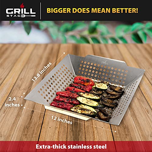 Heavy Duty Stainless Steel Vegetable BBQ Basket for Grilling - Large, Thick Veggie Grilling Basket is Perfect for Grills, Smokers & Even Indoor Use - Dishwasher Friendly & Easy to Clean Grill Basket