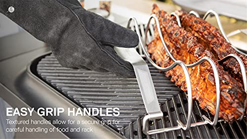 Everdure Rib Rack for Smoking and Grilling, Stainless Steel Meat Rack for Charcoal or Smoker Grill with Easy Grip Handles, Great for Whole Roasts or Racks of Ribs, Dishwasher Safe