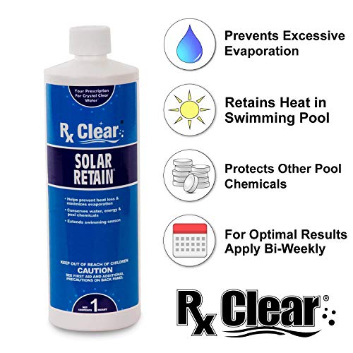Rx Clear Solar Retain | Liquid Pool Cover | Easy Method to Reduce Water, Heat & Chemical Loss in Swimming Pools | Traditional Solar Cover Alternative | 1 Quart Bottles | 2 Pack