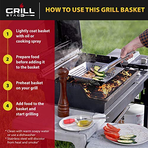 Heavy Duty Stainless Steel Vegetable BBQ Basket for Grilling - Large, Thick Veggie Grilling Basket is Perfect for Grills, Smokers & Even Indoor Use - Dishwasher Friendly & Easy to Clean Grill Basket