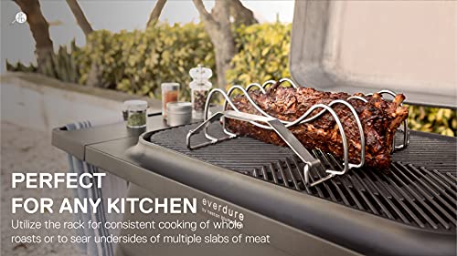Everdure Rib Rack for Smoking and Grilling, Stainless Steel Meat Rack for Charcoal or Smoker Grill with Easy Grip Handles, Great for Whole Roasts or Racks of Ribs, Dishwasher Safe
