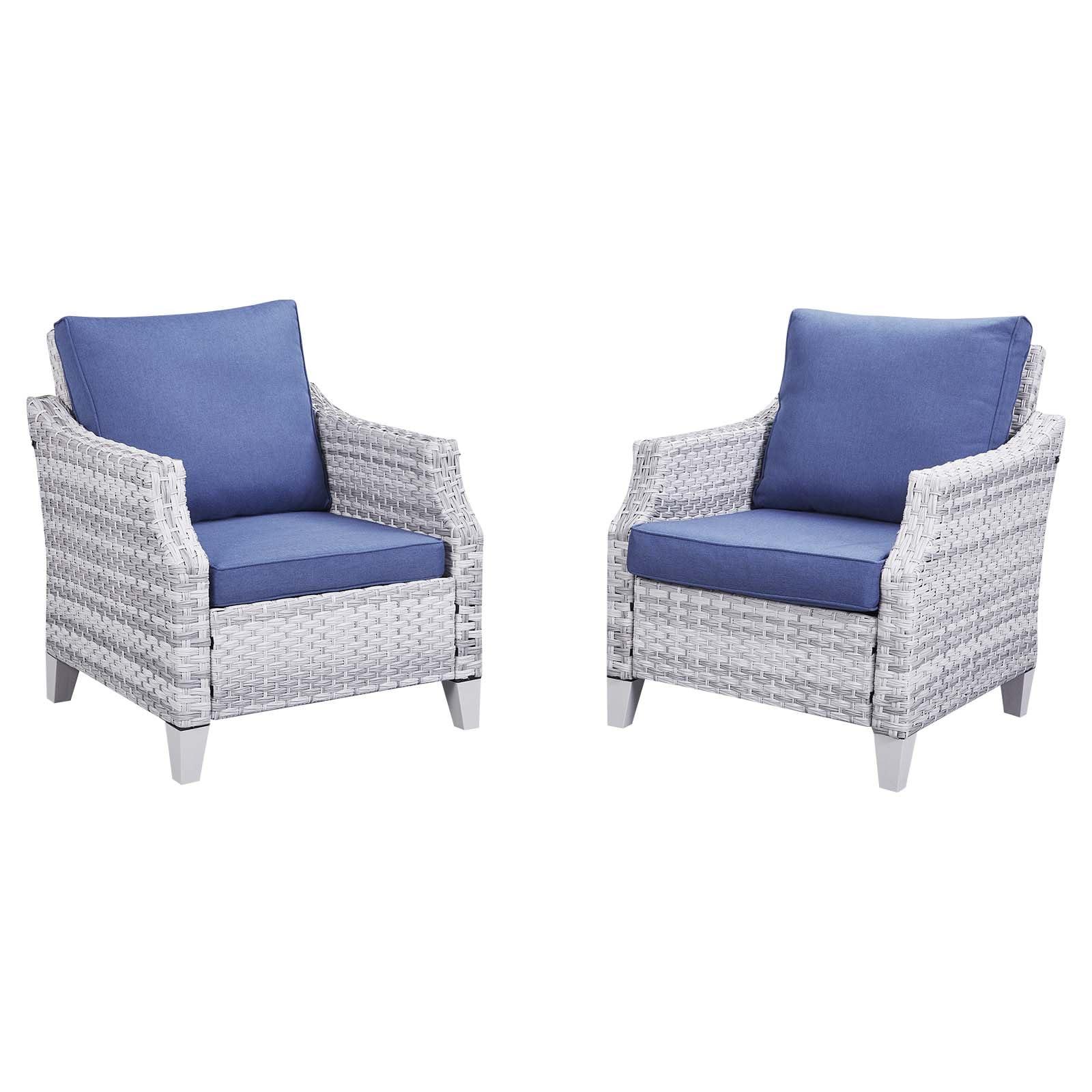 HUMMUH Outdoor Wicker Chairs Patio Dining Chairs Set of 2 PE Wicker Patio Chairs with High Back and Deep Seat, 4 inch Seat Cushions for Garden Porch Backyard (Mixed Grey/Blue)