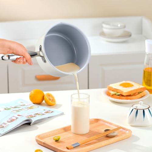 Fracoda 2 Quart Nonstick Sauce Pan with Lid, Ceramic Saucepan Small Cooking Pot Non Toxic, PTFE & PFOA Free - Oven Safe & Compatible with All Stovetops (Gas, Electric & Induction)-Cream
