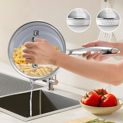 Fracoda 2 Quart Nonstick Sauce Pan with Lid, Ceramic Saucepan Small Cooking Pot Non Toxic, PTFE & PFOA Free - Oven Safe & Compatible with All Stovetops (Gas, Electric & Induction)-Cream