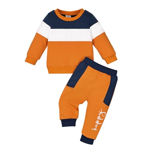 CETEPY Baby Boys Clothes 12-18 Months Toddler Boy Sweatshirt Patchwork Fall Winter Long Sleeve Shirt Pants Outfits Clothing Set Set Yellow 12-18 Months