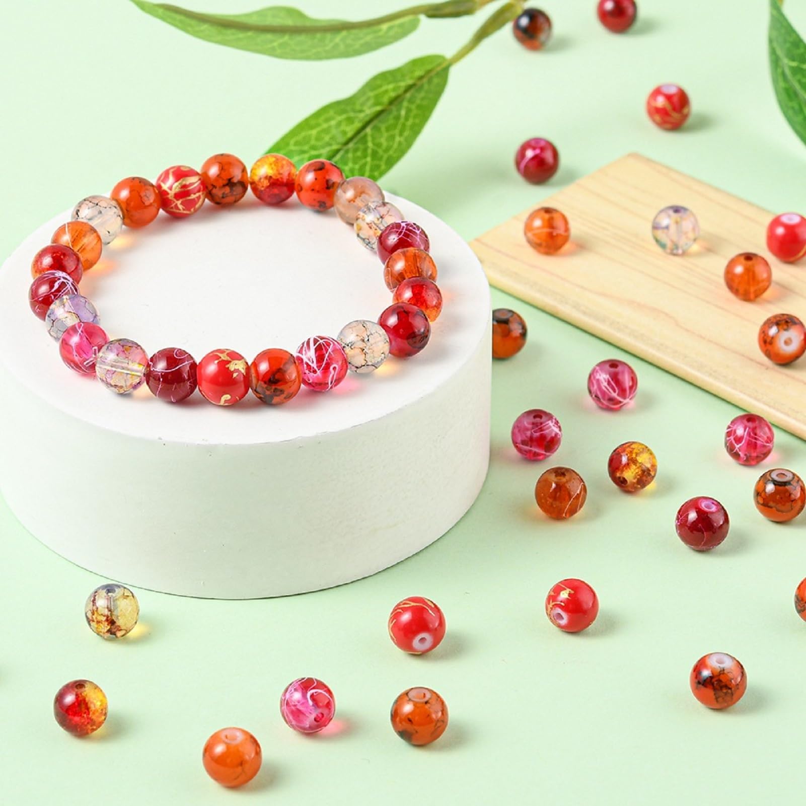 Huisipool 200pcs 10 Colors Glass Beads for Jewelry Making, 8mm Round Spacer Loose Beads Used for Bracelet Necklace Accessories (Red)