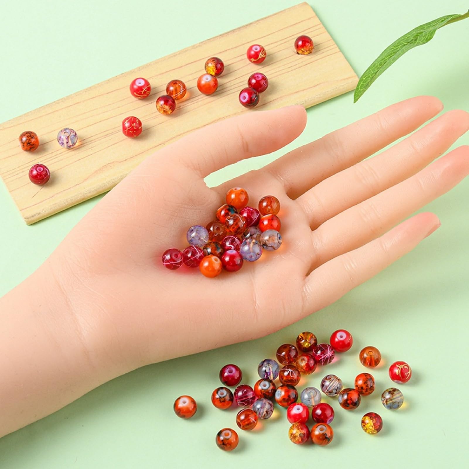 Huisipool 200pcs 10 Colors Glass Beads for Jewelry Making, 8mm Round Spacer Loose Beads Used for Bracelet Necklace Accessories (Red)