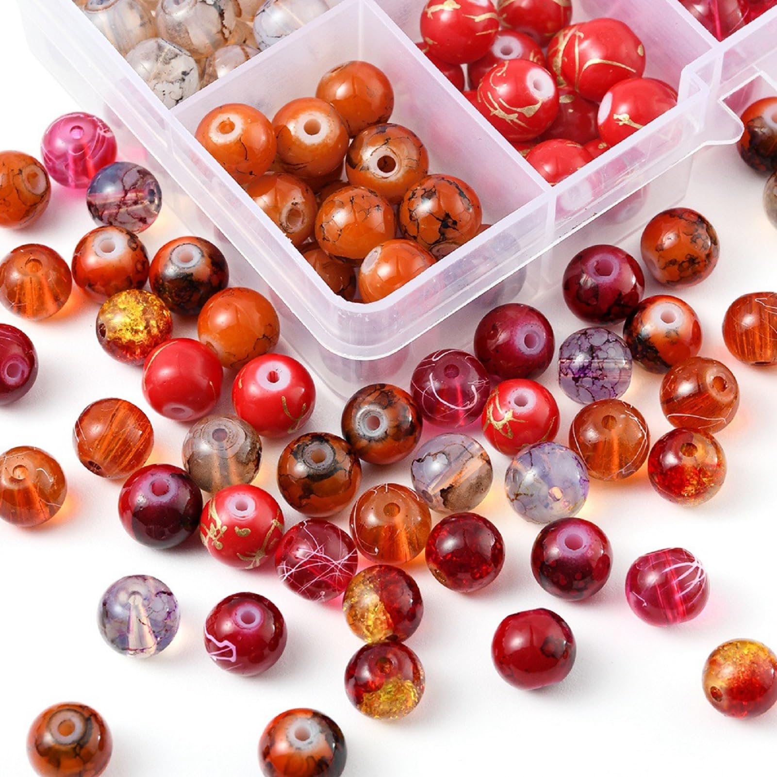 Huisipool 200pcs 10 Colors Glass Beads for Jewelry Making, 8mm Round Spacer Loose Beads Used for Bracelet Necklace Accessories (Red)