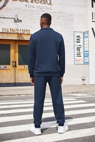 COOFANDY Men's Tracksuit 2 Piece Quarter Zip Sweatsuit Workout Plaid Jacquard Jogging Suit Set
