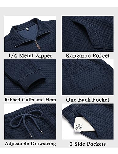 COOFANDY Men's Tracksuit 2 Piece Quarter Zip Sweatsuit Workout Plaid Jacquard Jogging Suit Set