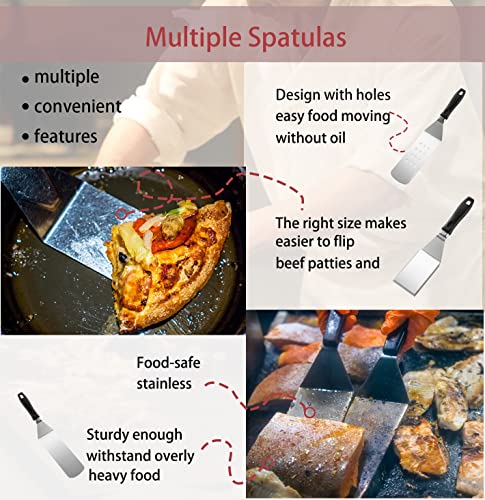 Griddle Accessories Tool-40pcs Flat Top Griddle Set,Stainless Steel Griddle Utensils with Spatulas,Tongs,Fork,Glove,Burger Press,Cleaning Brush.