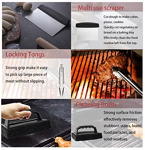 Griddle Accessories Tool-40pcs Flat Top Griddle Set,Stainless Steel Griddle Utensils with Spatulas,Tongs,Fork,Glove,Burger Press,Cleaning Brush.