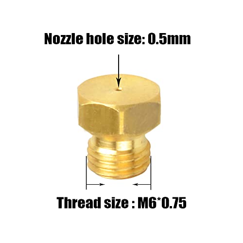 Joywayus Brass Jet Nozzle Thread M6x0.75mm Hole 0.5mm Propane LPG Gas Pipe Water Heater DIY Burner Parts (Pack of 10)