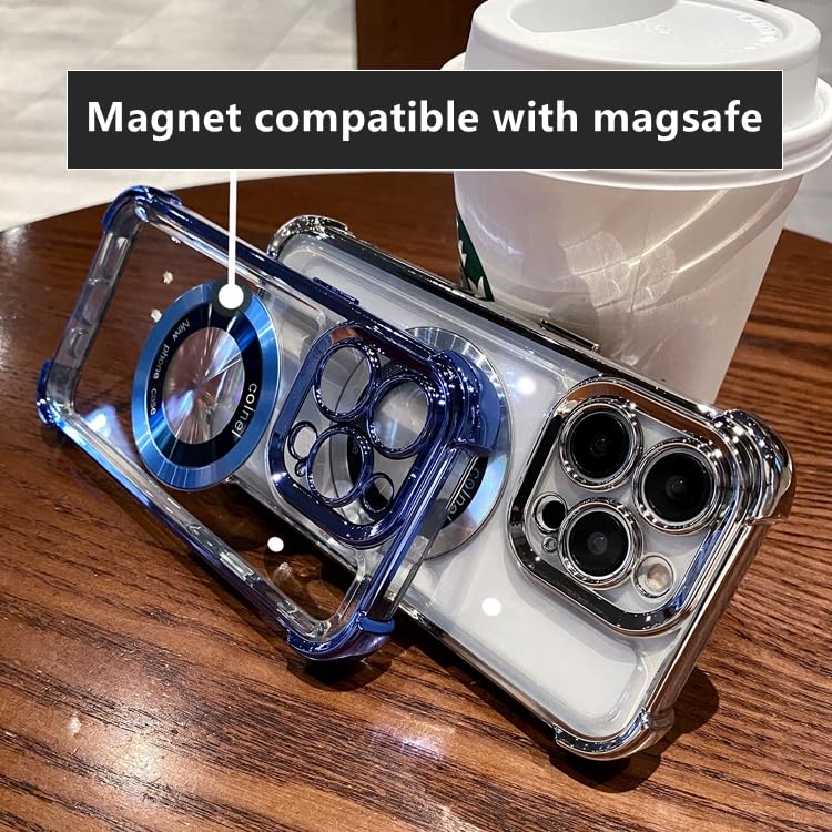 LOOBIVAL Magnetic for iPhone 13 Pro Max Case Compatible with MagSafe, [Military Grade Protection] Logo View Slim Transparent Clear Electroplate Bumper Cover Case for iPhone 13 Pro Max 6.7” (gold)