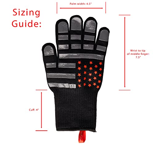 JayCee Grillin & Chillin 'Merica BBQ Gloves, 1472 Degree F Heat Resistant, Cut Resistant Lining, Non Slip Silicone, Machine Washable, Grilling, Baking, Cooking, Cutting