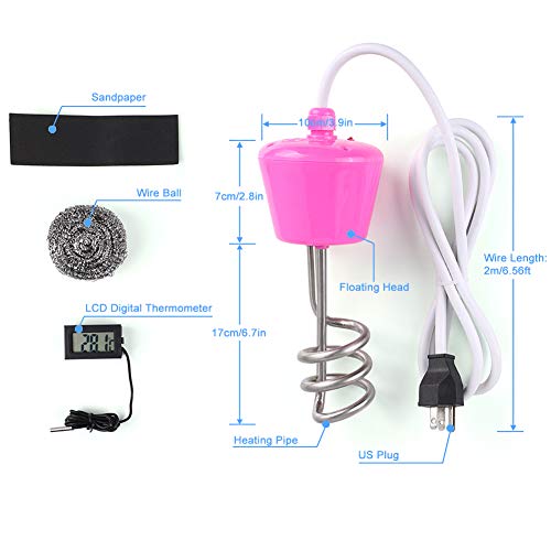 Resistance Water Heater, Immersion Heater 2000 W with Digital Thermometer Automatic Shut-Off Floating Electric Immersion Heater Made of Stainless Steel for Bathtub, Bucket, Pool (2 m)