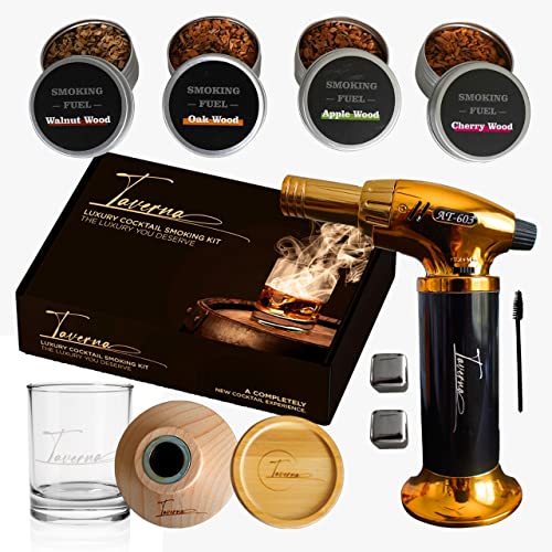 Cocktail Smoker Kit with Torch & Four Wood Chips for Whiskey Cocktails & Bourbon - Old Fashioned Smoker Kit and Whiskey Infuser Smoker Kit (Butane Not Included)