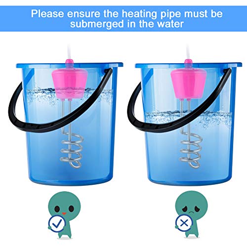 Resistance Water Heater, Immersion Heater 2000 W with Digital Thermometer Automatic Shut-Off Floating Electric Immersion Heater Made of Stainless Steel for Bathtub, Bucket, Pool (2 m)