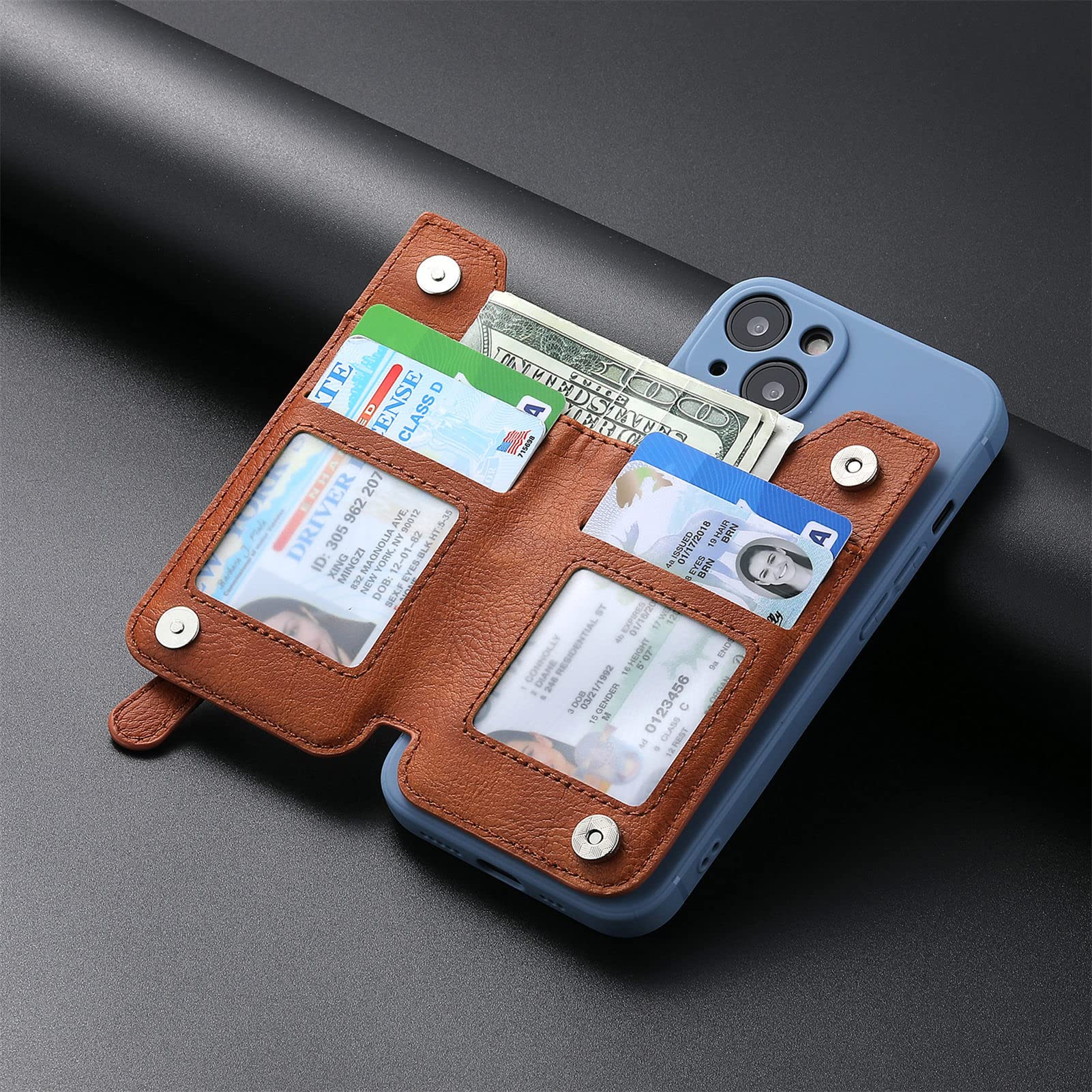 Yohulod Flip Leather Phone Wallet Stick On, Adhesive Credit Card Pocket with Adjustable Stand Function for Back of Most Phone Case Suitable for iPhone and Android (Brown)