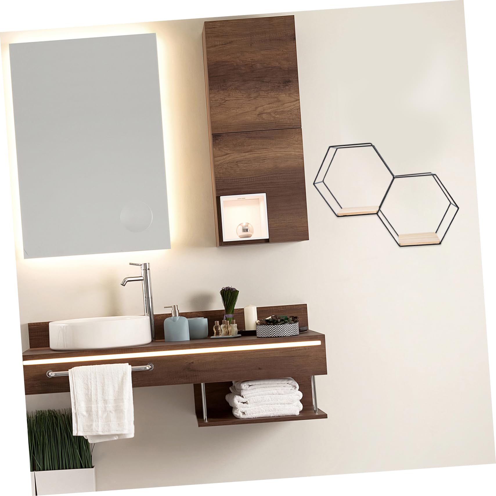 Garneck Wall Shelf Norse Decor Decorative Floating Shelf Modern Geometric Shelves Hexagon Floating Shelves Metal Corner Shelves Wall-Mounted Hexagon Floating Shelf Organizer Iron Small