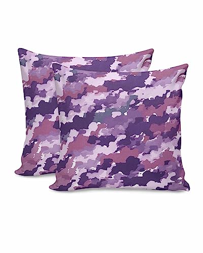 RainbowDay Pack of 2 Reversible Cotton Throw Pillow Covers， Camouflage Netting Camo Purple Square 16 x 16 Inch Soft Cushion Case for Home Sofa Living Room Couch Bedroom Set for Car Chair