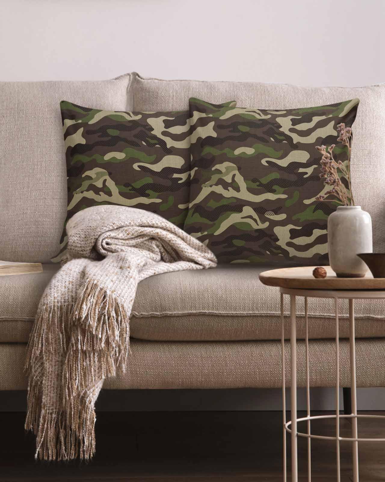 2 Packs Decorative Cotton Throw Pillow Covers, Army Green Desert Camo 20 x 20 Inch Square Reversible Soft Cushion Case for Couch Bedroom Sofa Living Room Chair Car