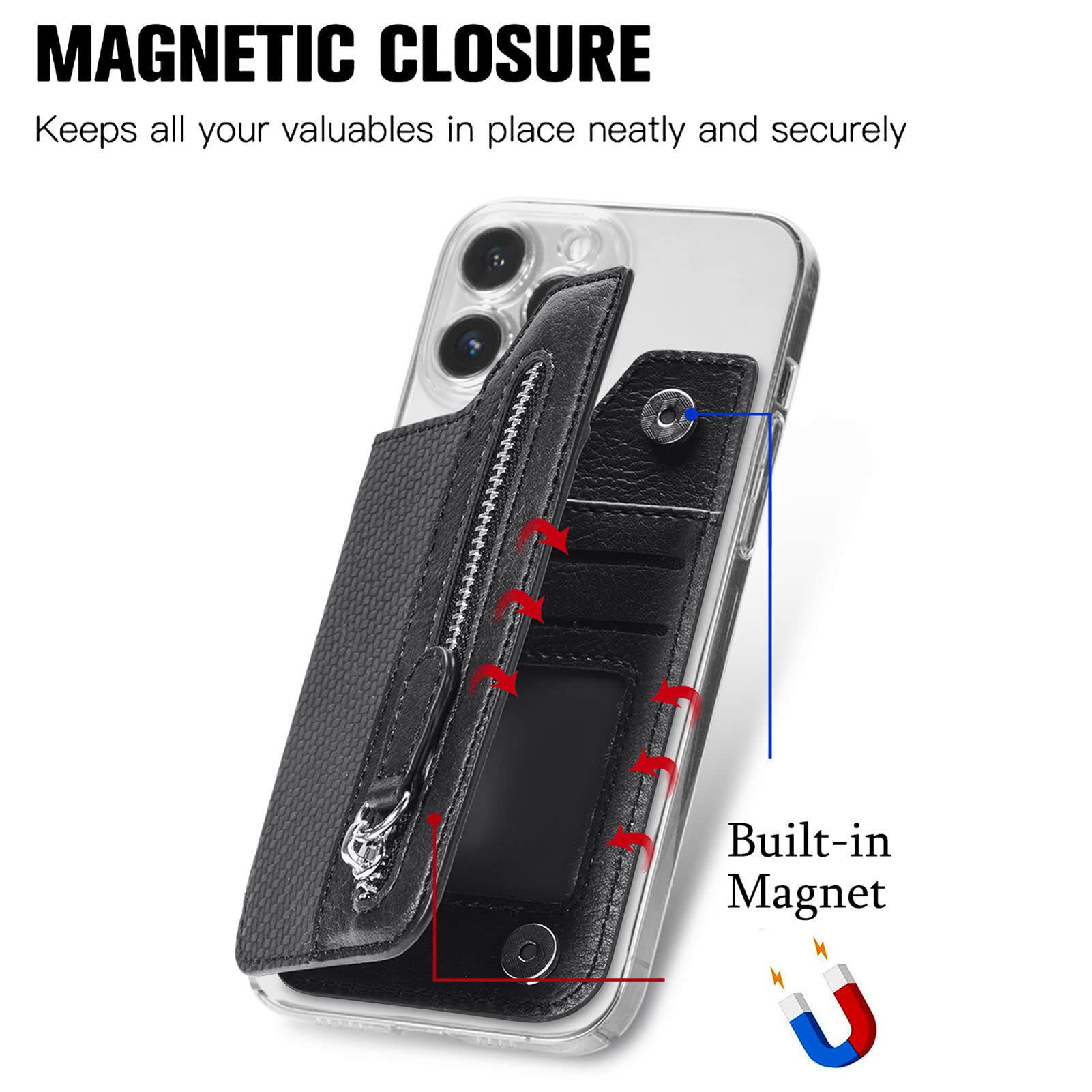 Yohulod Flip Leather Phone Wallet Stick On, Adhesive Credit Card Pocket with Adjustable Stand Function for Back of Most Phone Case Suitable for iPhone and Android (Brown)