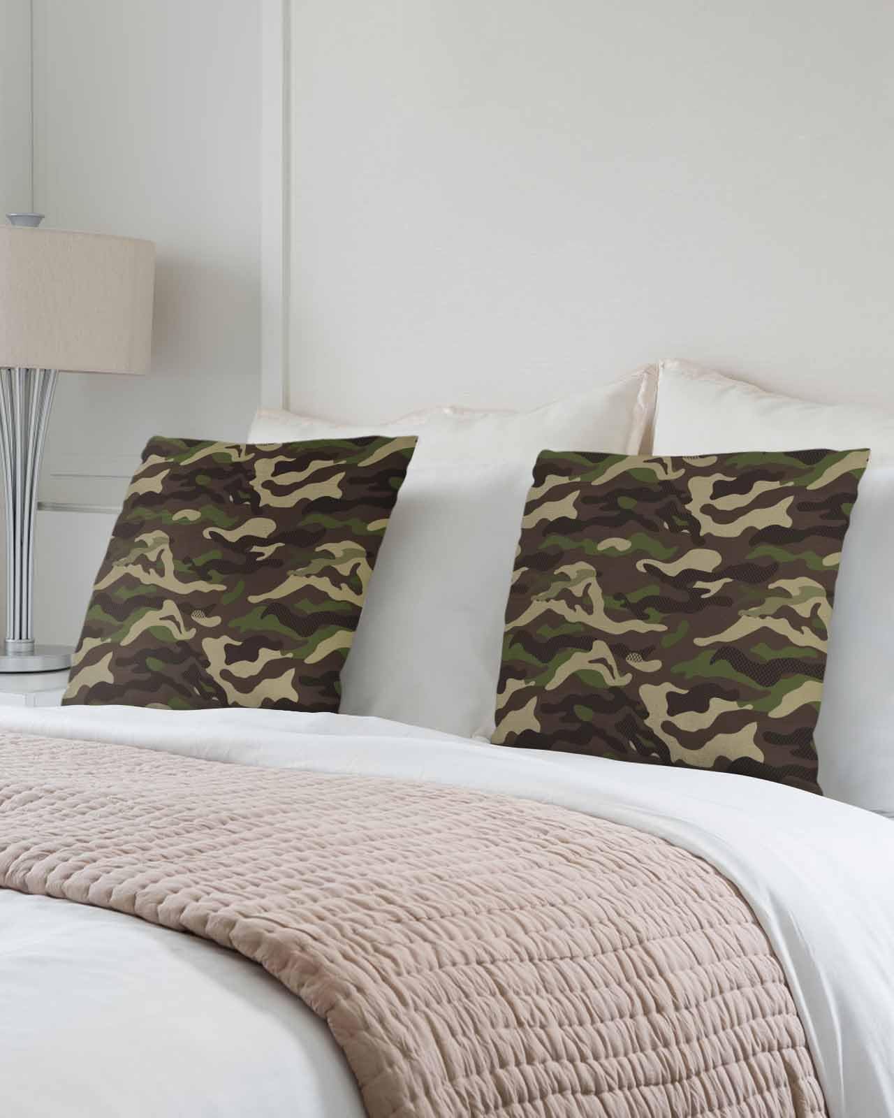 2 Packs Decorative Cotton Throw Pillow Covers, Army Green Desert Camo 20 x 20 Inch Square Reversible Soft Cushion Case for Couch Bedroom Sofa Living Room Chair Car