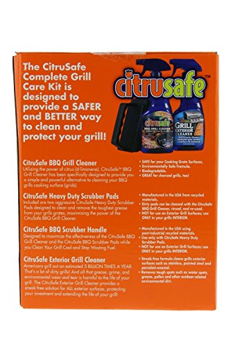 Citrusafe Grill Care Kit - BBQ Grid and Grill Grate Cleanser, Exterior Cleaner, and Scrubber by Citrusafe (16 oz Each)