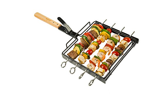 Camerons BBQ Skewer Rack Set - Includes Detachable Handle & 4 Non-Stick Stainless Steel Skewers for Grilling Barbecue Shish Kabobs, Meat, Vegetables & More - Great Father's Day Grilling Gift for Dad