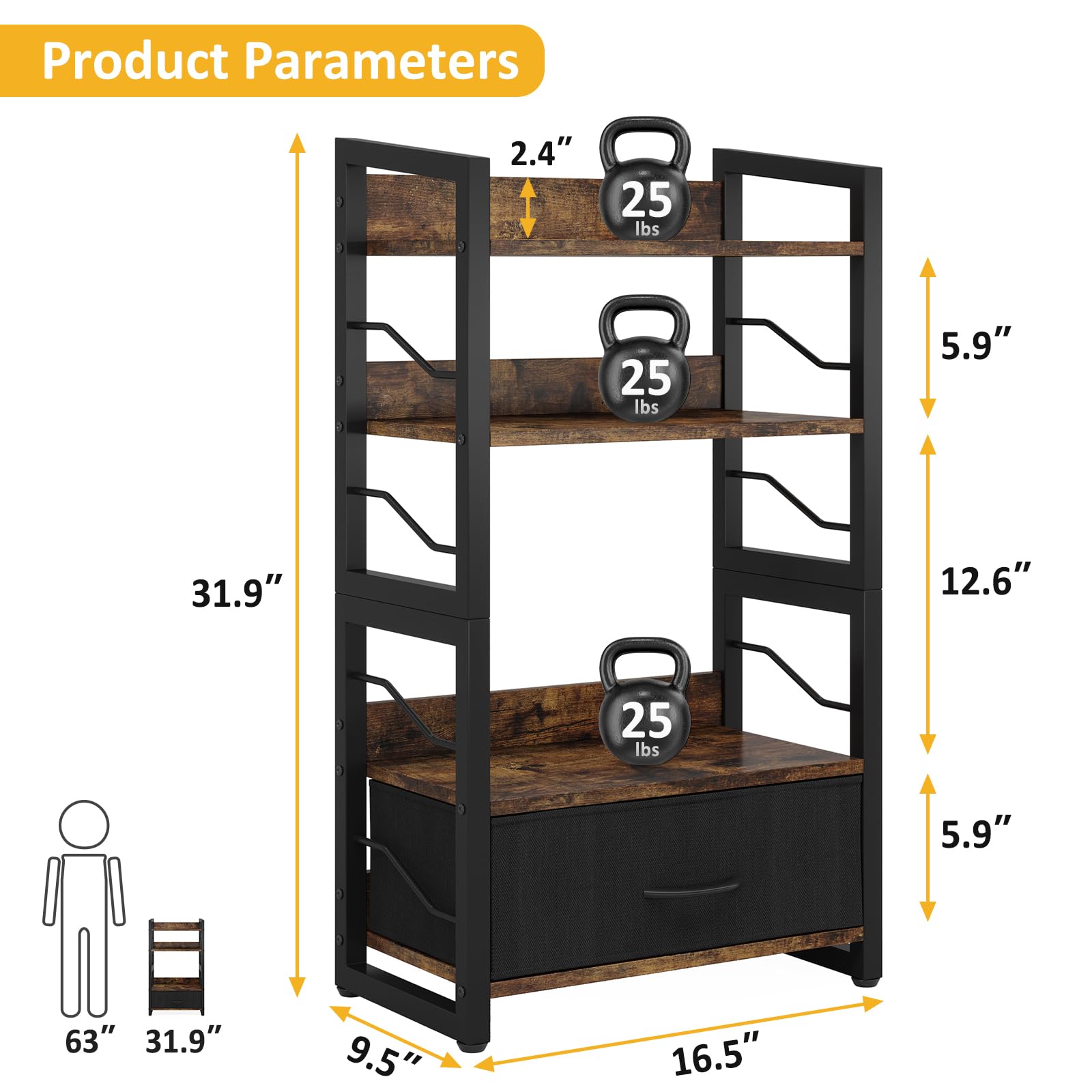 Hosfais Small Bookshelf with Drawer: 4-Tier Wood Book Shelf Industrial Narrow Bookcase Storage Organizer Metal Stackable Shelves for Desktop Bedroom Living Room Home Office (Rustic Brown)