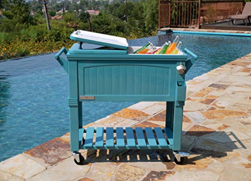 Permasteel PS-203F1-TEAL-AM 80 Quart Portable Rolling Patio Cooler, Teal