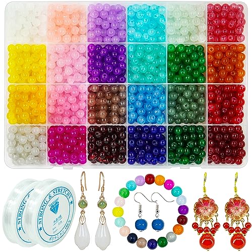 1680pcs Glass Beads for Jewelry Making, 24 Color 6mm Crystal Glass Beads for Bracelets Making Gemstone Loose Spacer Beads for DIY Craft Friendship Necklace Earring Jewelry Making (6MM 24Colors)