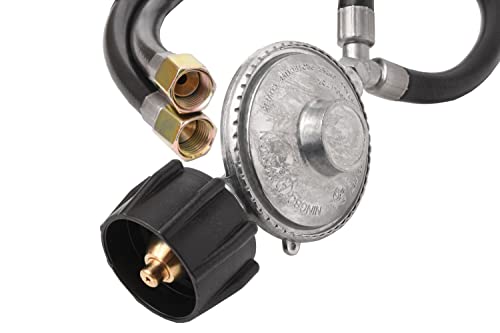 Flame King ALRYQC02 2-Ft Y-Splitter Propane Regulator Double Hose Outlet Fits Type-1 (QCC-1) Tank Connections, for BBQ Grills with Side Burner, Black