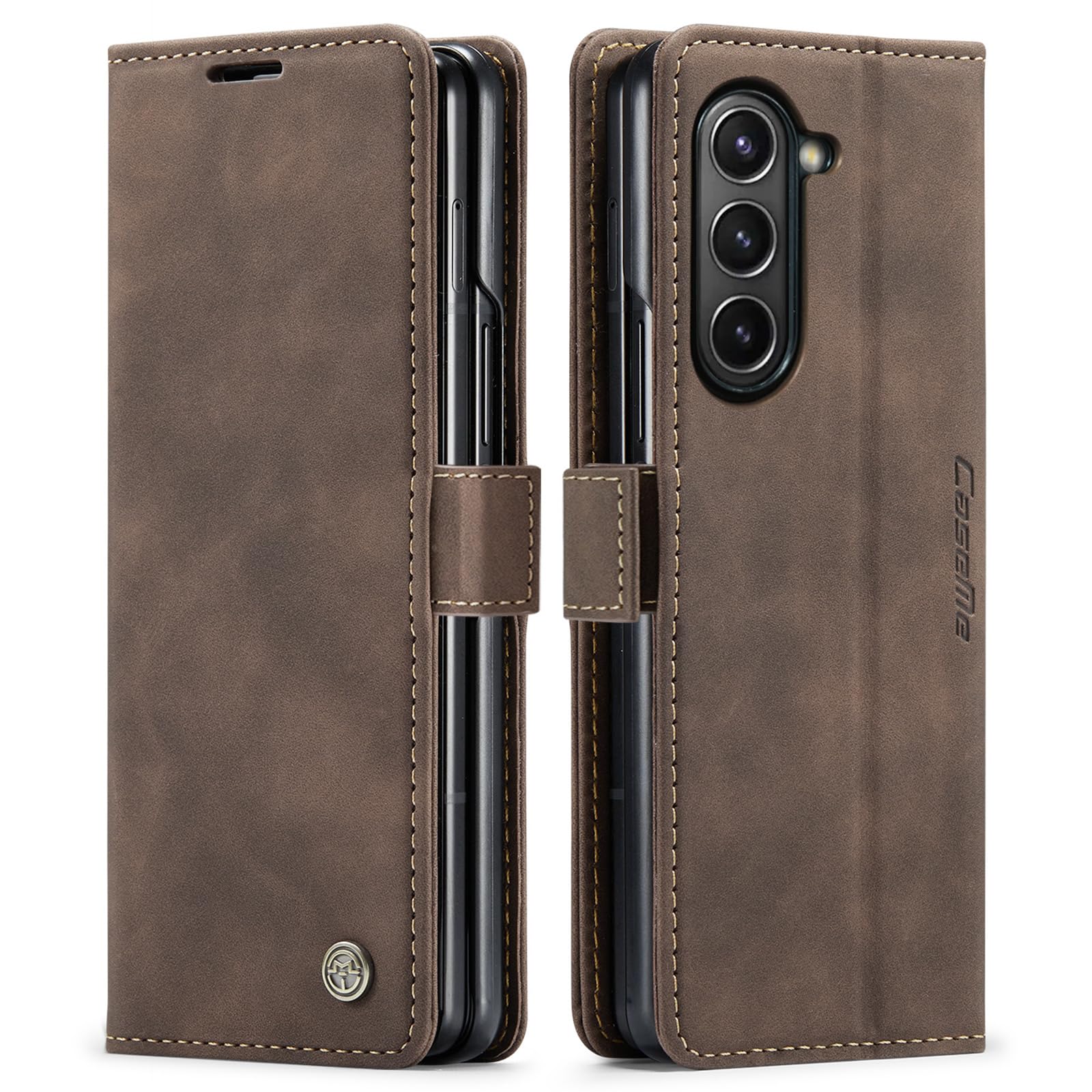 Kowauri for Samsung Galaxy Z Fold 5 Case,Classic Design Leather Wallet Magnetic Closure Flip Case with Kickstand Card Holder Slot Shockproof Protective Cover for Samsung Galaxy Z Fold 5 5G, Coffee